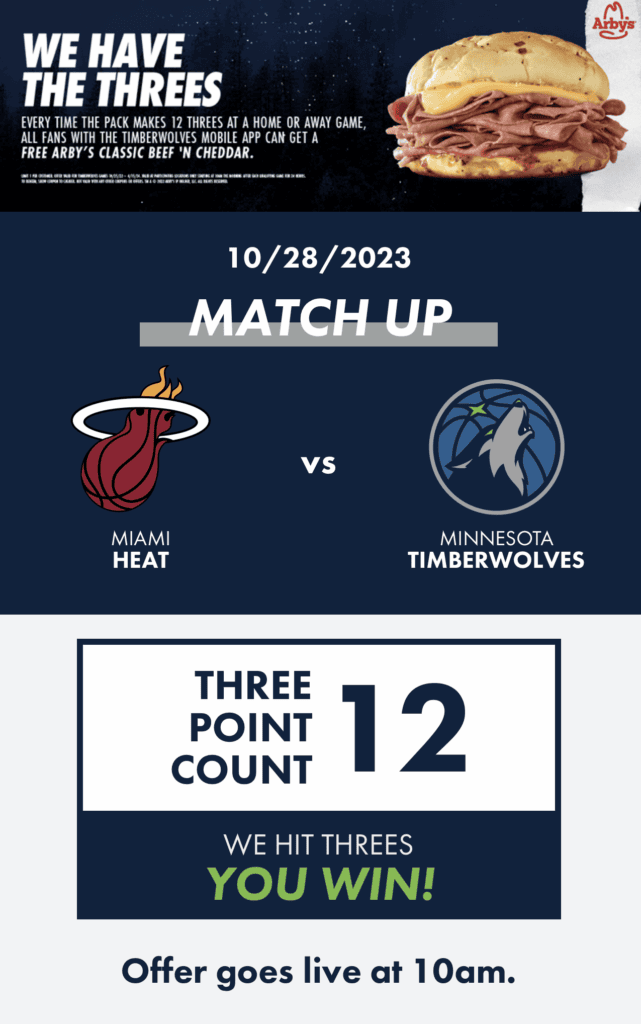 Arby's: Free Classic Beef 'n Cheddar When the Timberwolves Make 12 ...